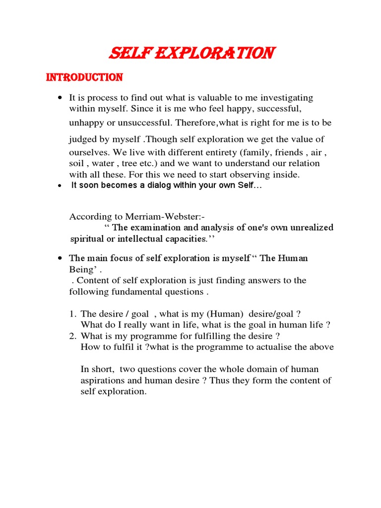 Self Exploration: - It Soon Becomes A Dialog Within Your Own Self | PDF ...