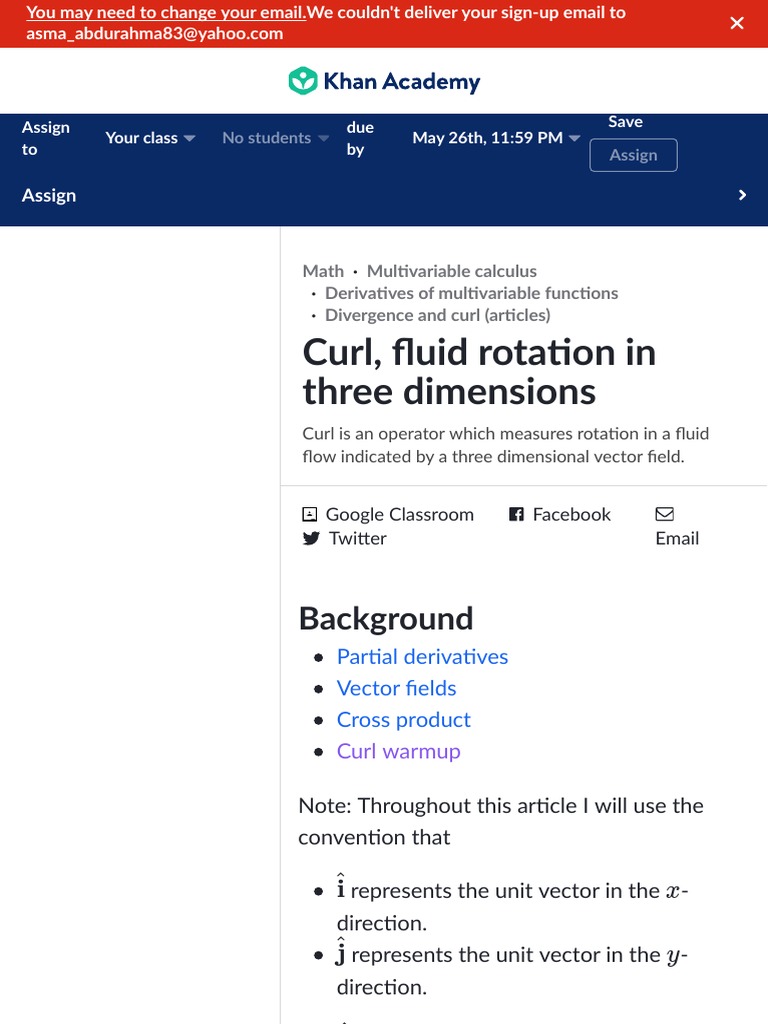 Curl, Fluid Rotation in Three Dimensions (Article) - Khan Academy | PDF ...