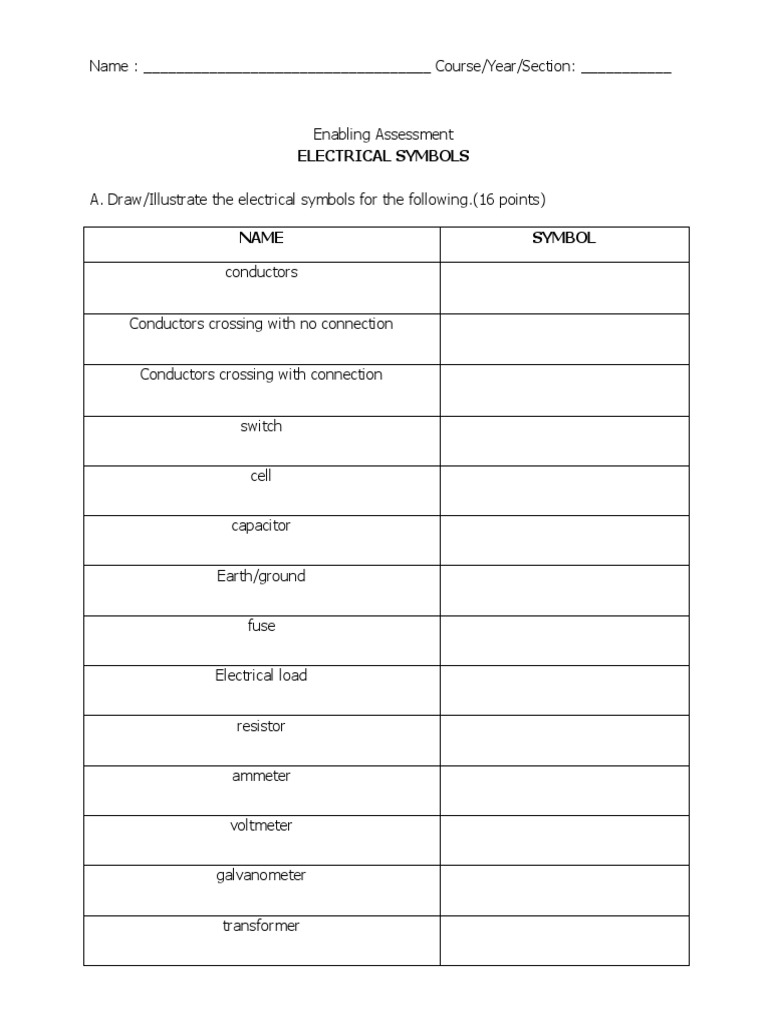 Worksheet - Electrical Symbols | PDF