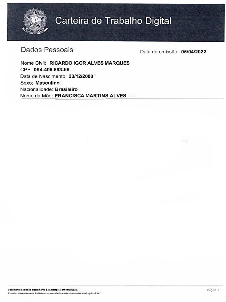 CTPS Digital Edt Primeiro Emprego | PDF