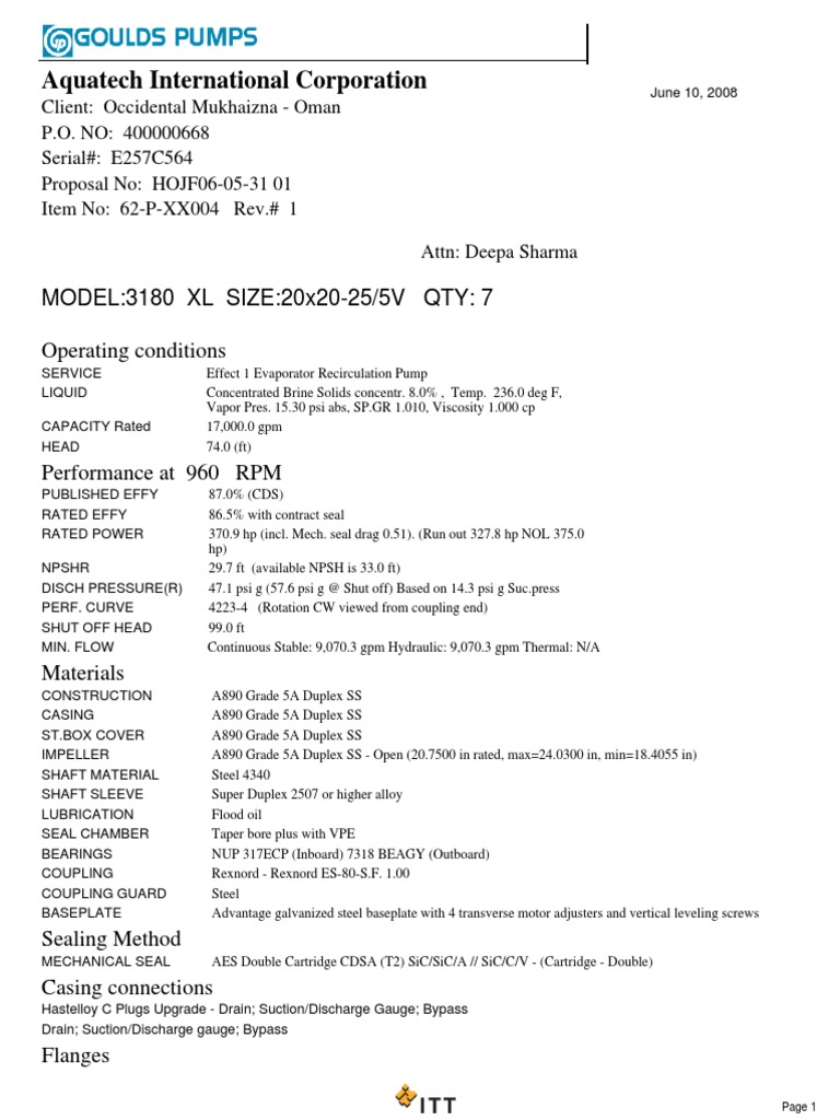 Goulds Pump Datasheet | PDF | Electric Motor | Pump