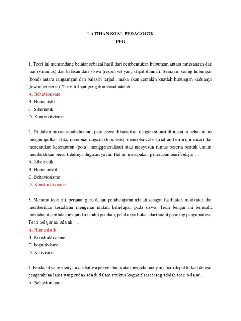 Latihan Soal Pedagogik | PDF | Karier & Perkembangan