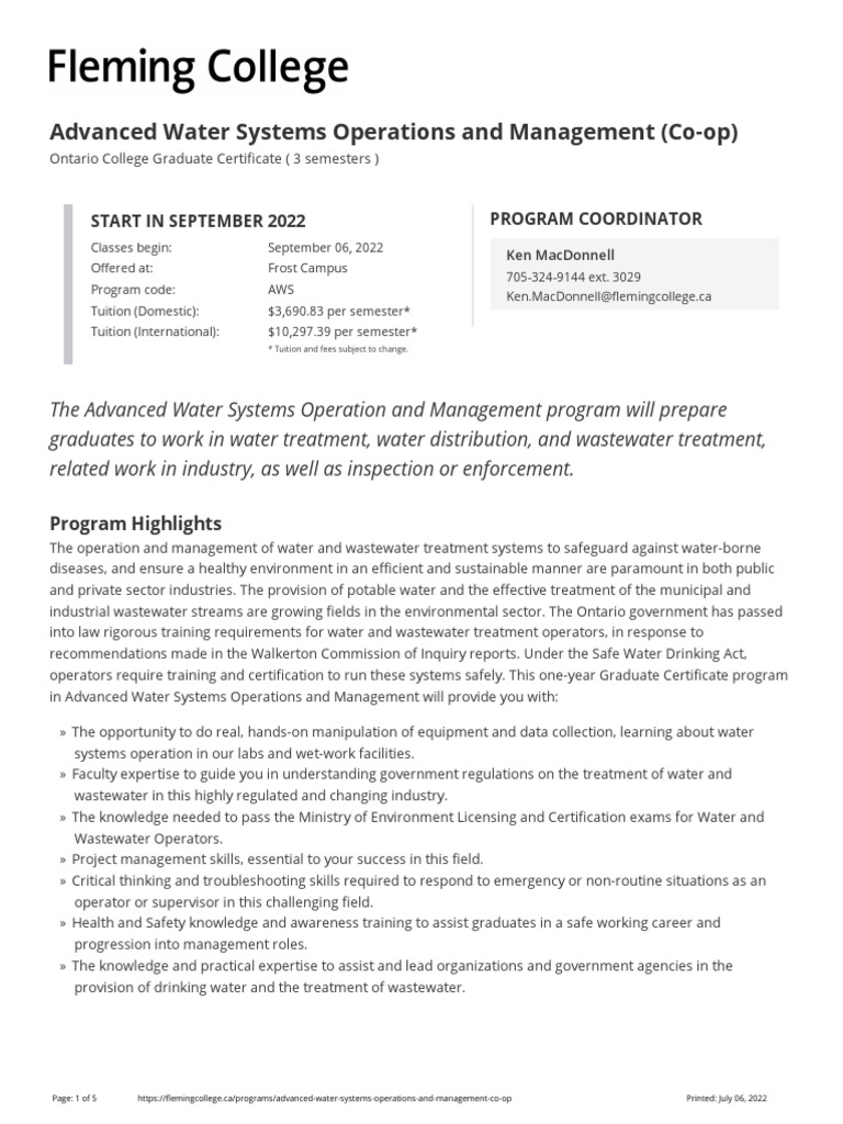 Advanced Water Systems Operations and Management Co Op | PDF | Water ...