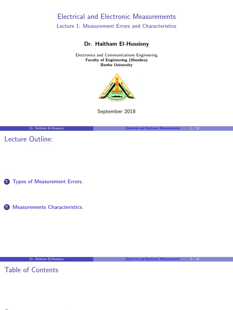Electrical and Electronic Measurements: Lecture 1: Measurement Errors and Characteristics ...