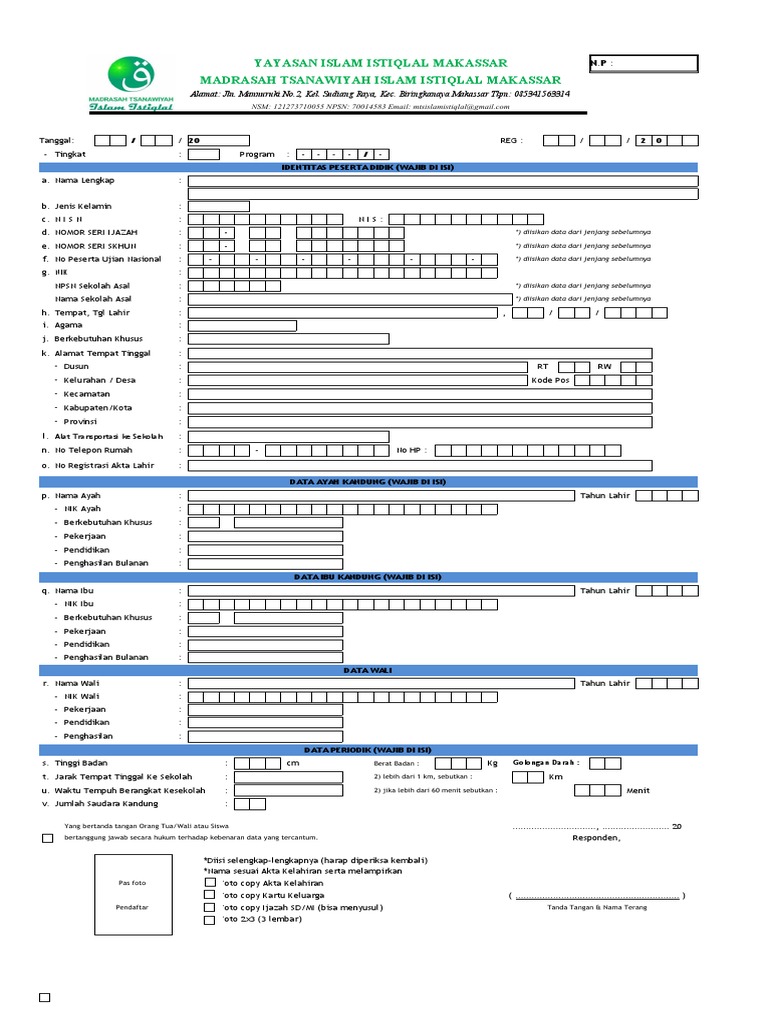 Formulir MTs 1 | PDF