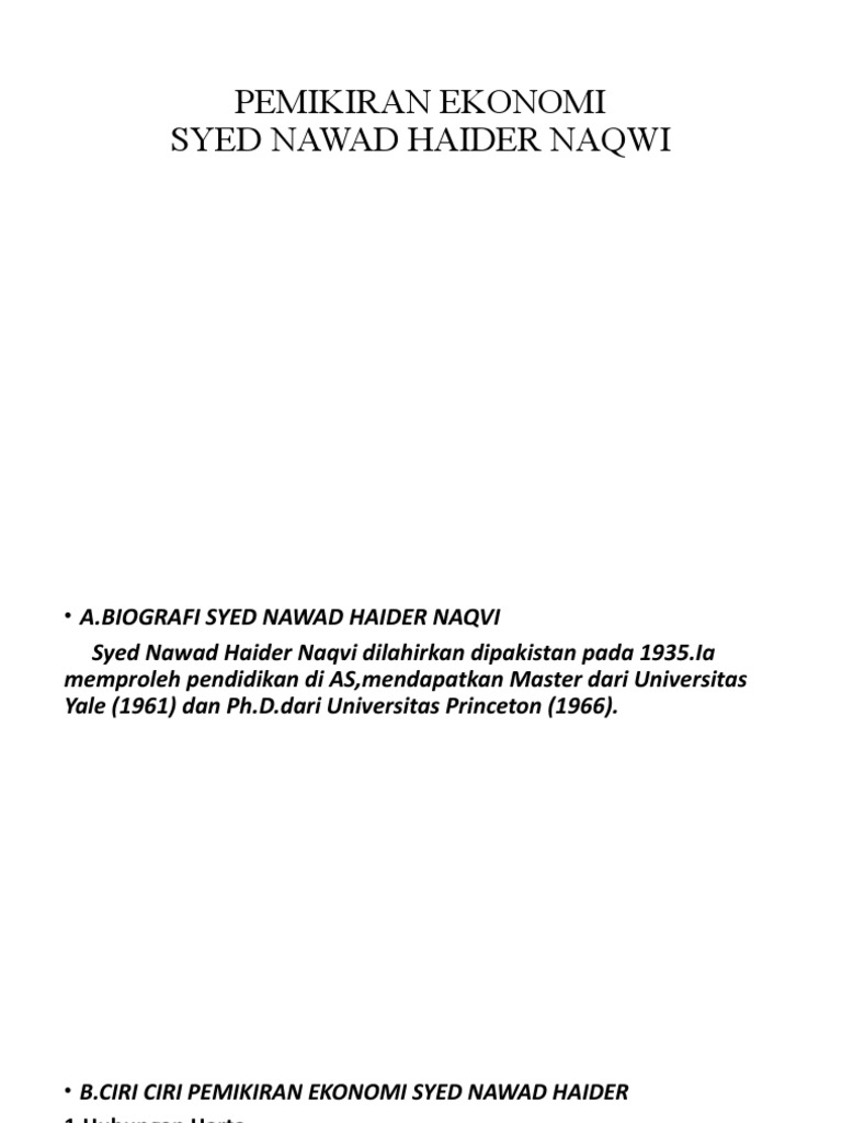 Pemikiran Ekonomi Syed Nawad Haider Naqvi | PDF