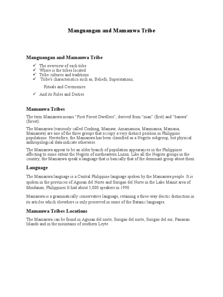 Mamanwa and Manguangan Tribes Overview | PDF | Ethnic Groups | Ethnicity