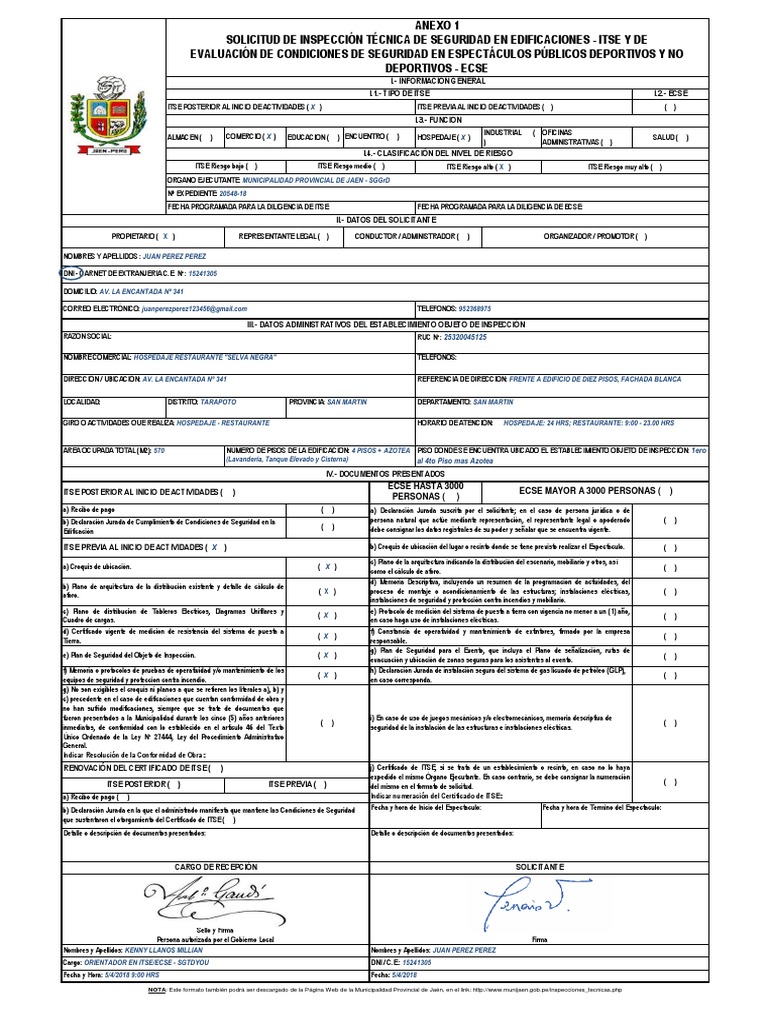Anexo 1 - Formato de Solicitud ITSE ECSE | PDF