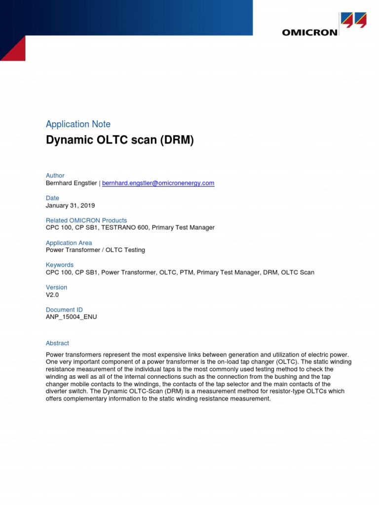 Testrano DRM Oltc Scan | PDF | Transformer | Switch