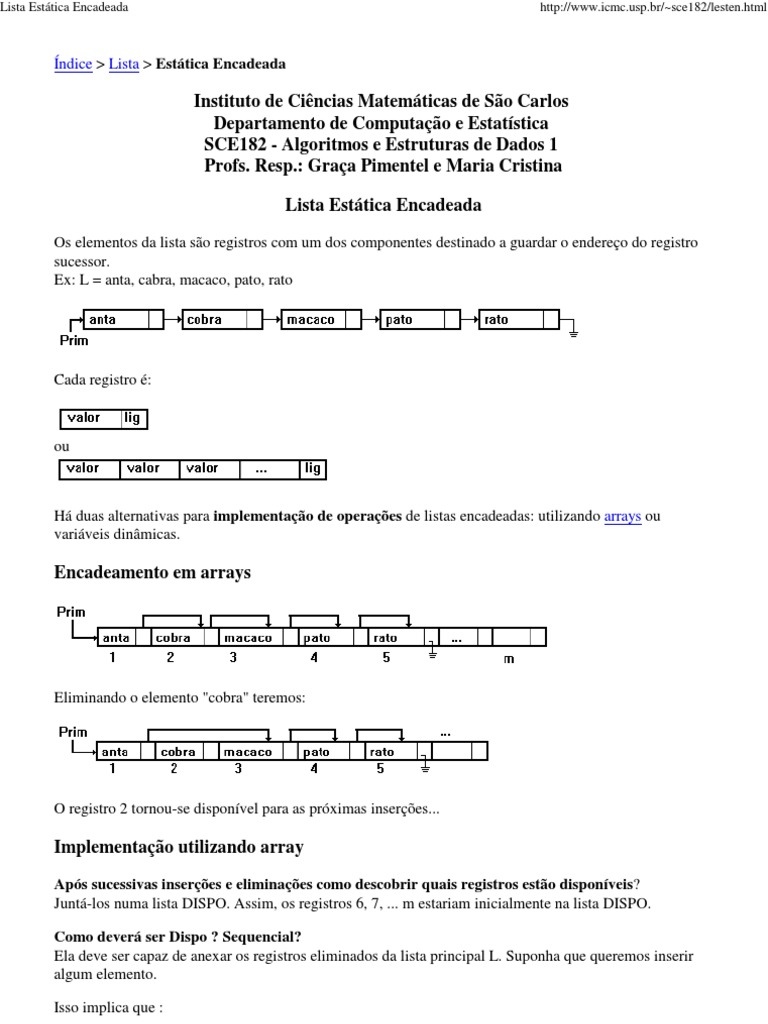 TI - Lista Estática Encadeada | PDF | Estrutura de dados de matriz ...