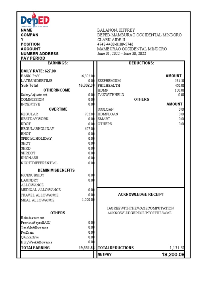 PAYSLIP - Deped | PDF