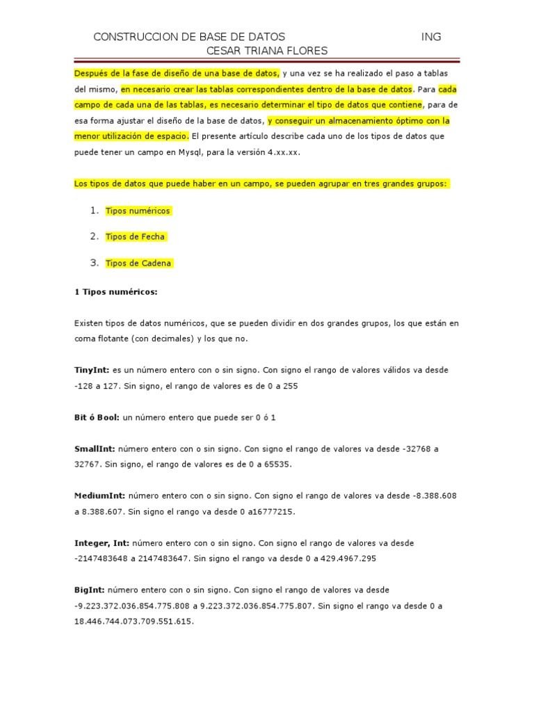 Tipos de Datos en Mysql | PDF | Byte | Tipo de datos