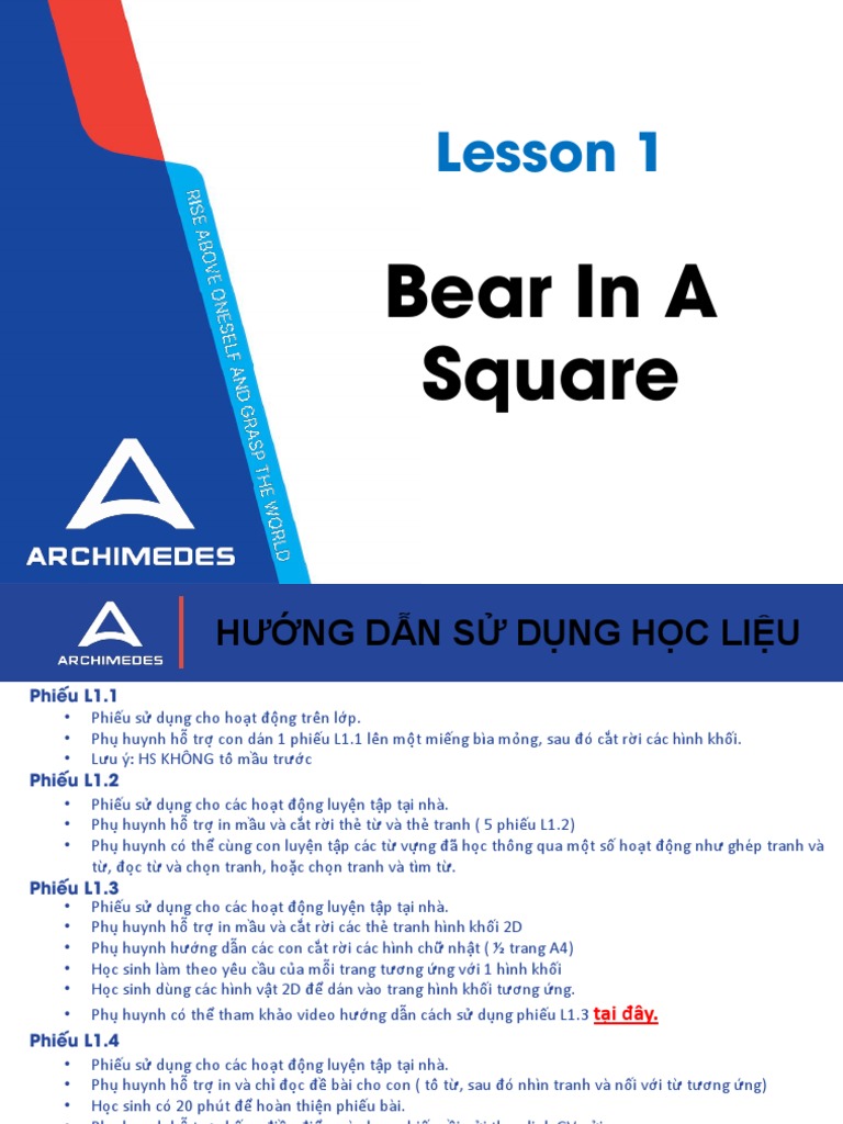 Let's start 2022. Lesson1. Bear In A Square. Học liệu | PDF