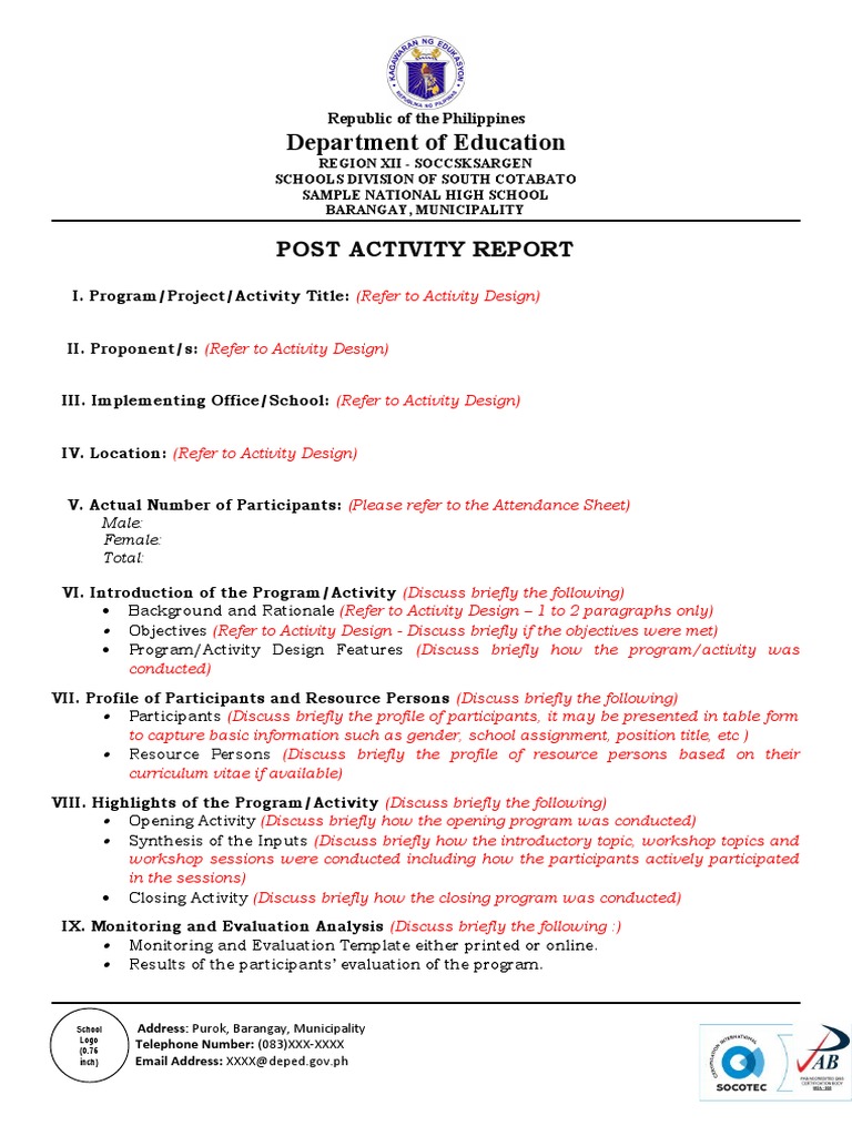 Post Activity Report Template | PDF | Internet | Communication