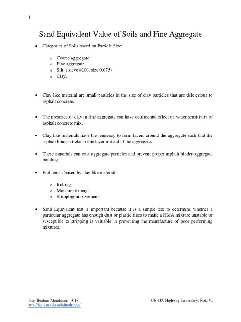 Lab Note 2 Sand Equivalent Test and Specific Gravity of Fine and Coarse ...