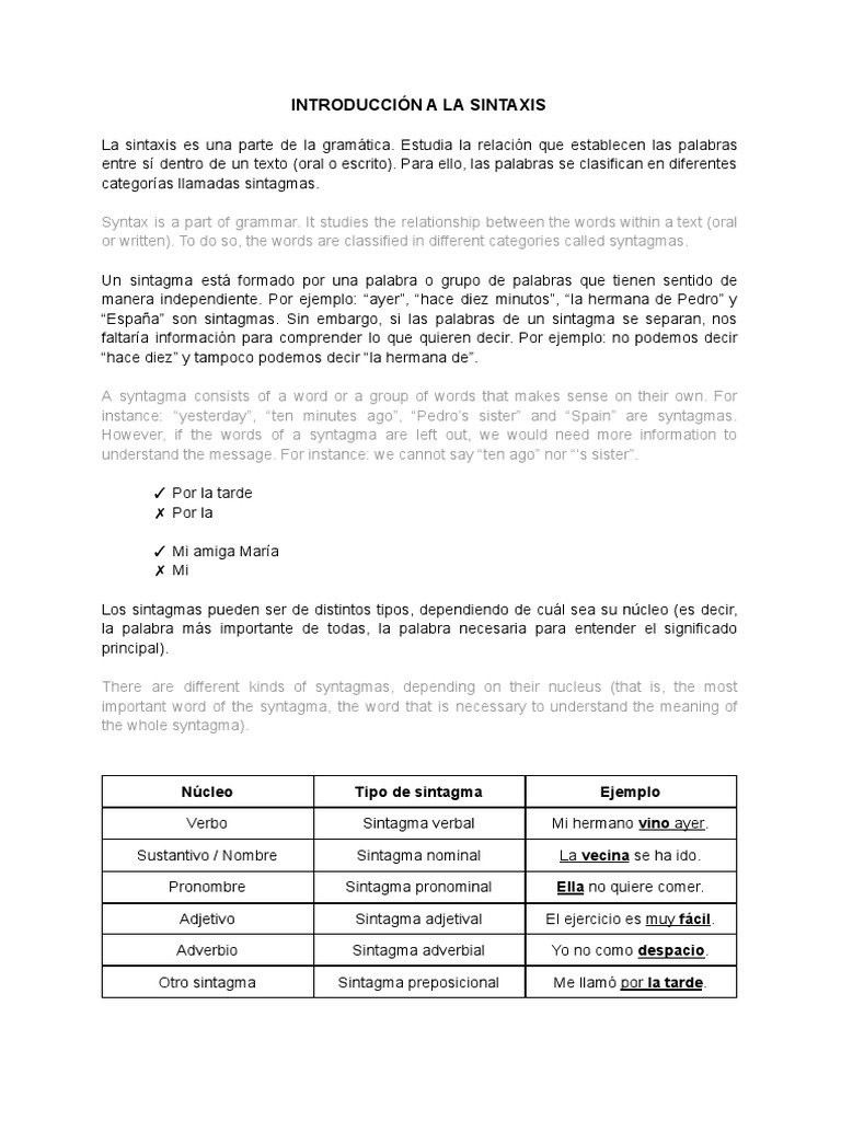 Introducción A La Sintaxis - ELE | PDF | Adverbio | Objeto (gramática)