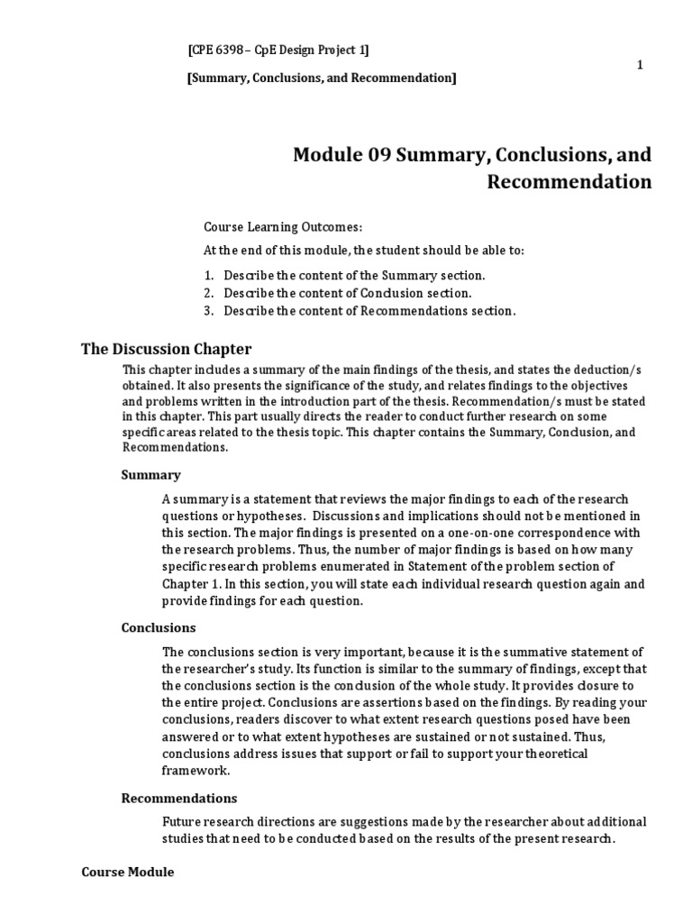 W11 Module 9 Summary, Conclusion and Recommendations | PDF | Theory ...