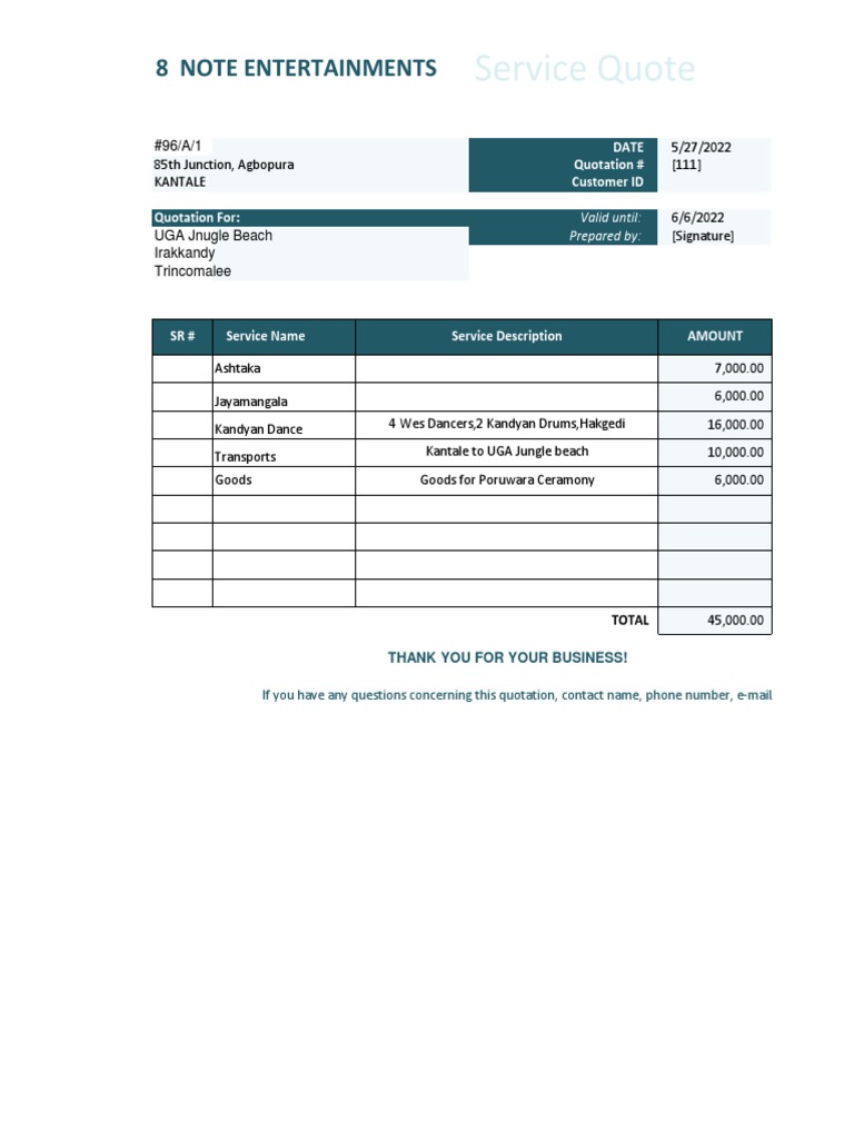Service Quotation Template | PDF