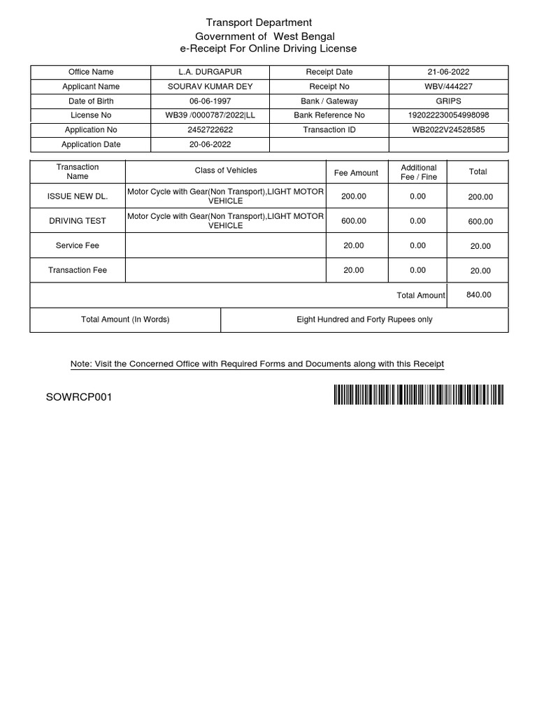Government of Transport Department West Bengal | PDF