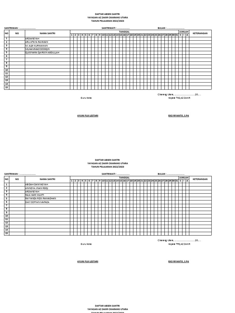 Absen Santri 2223 | PDF