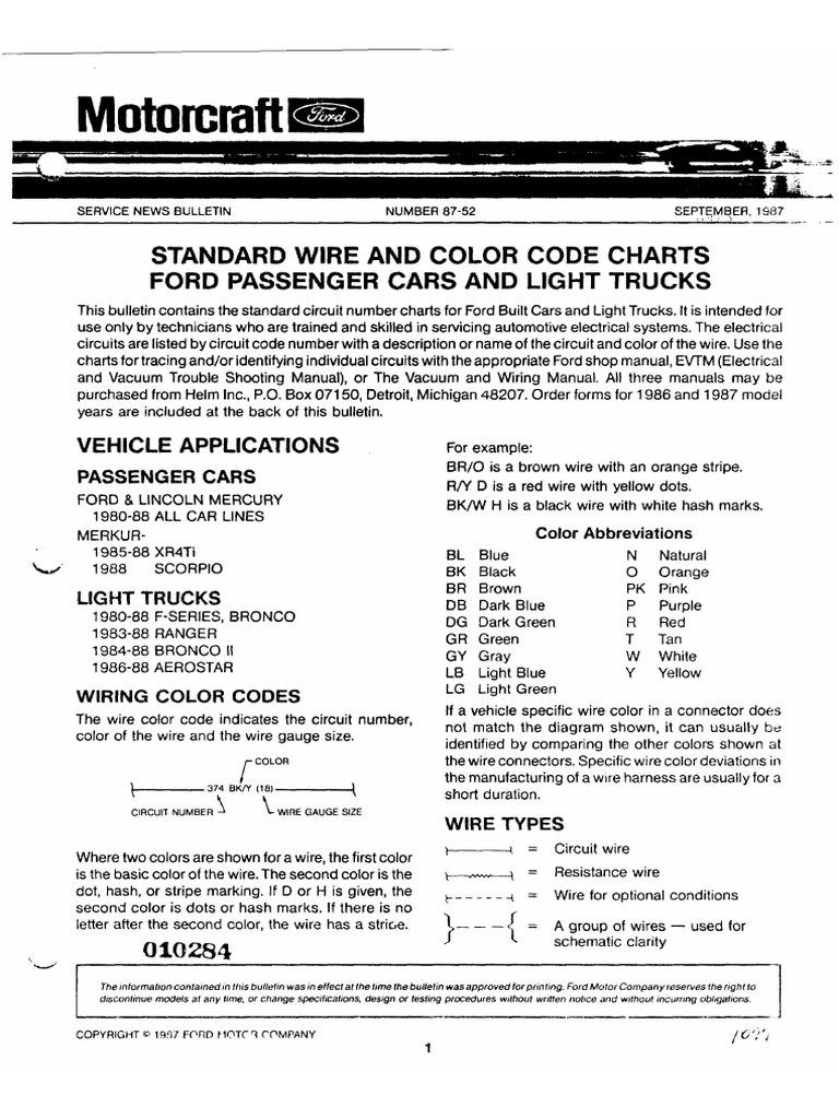 Ford Wire and Color Code Charts | PDF