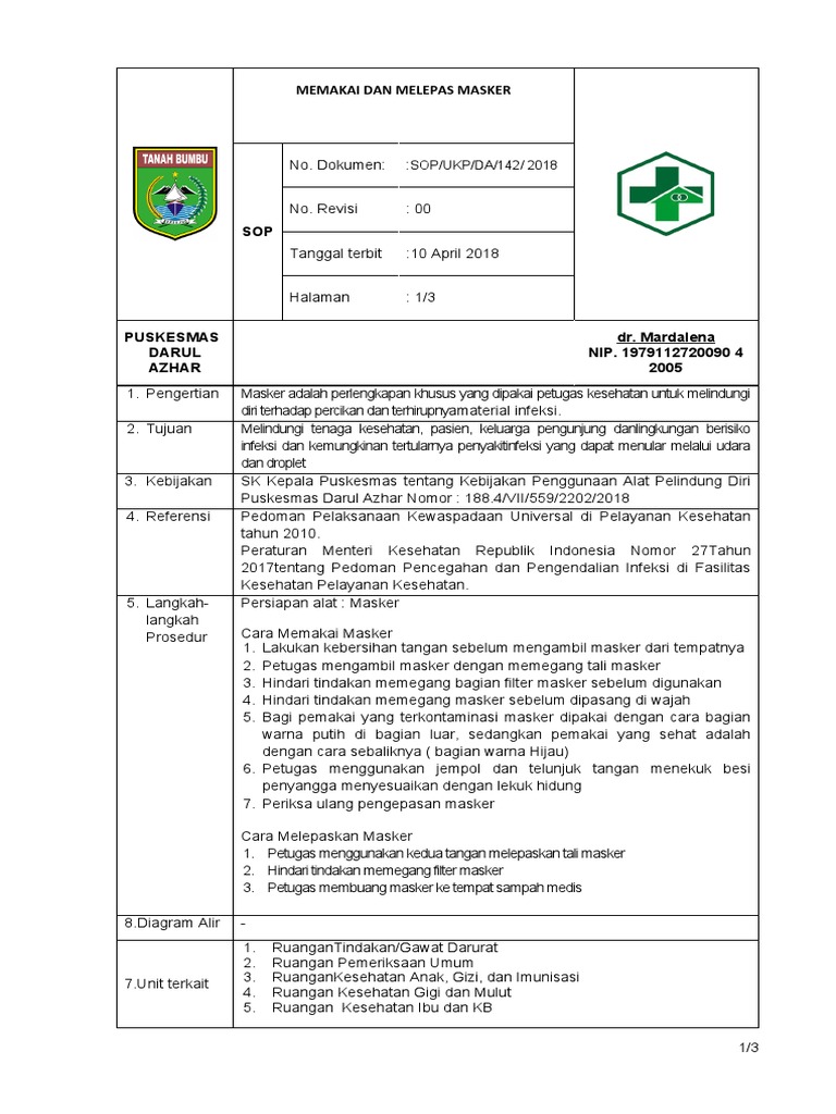 SOP Memakai Dan Melepas Masker | PDF