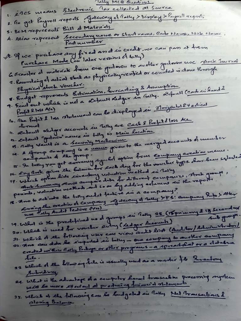 Tally MCQ Questions. | PDF