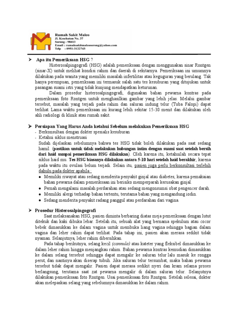 Apa Itu Pemeriksaan HSG | PDF
