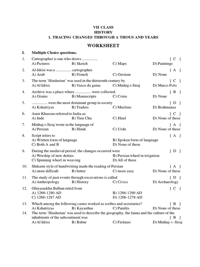 VII CBSE Worksheet KEY | PDF | Mughal Empire