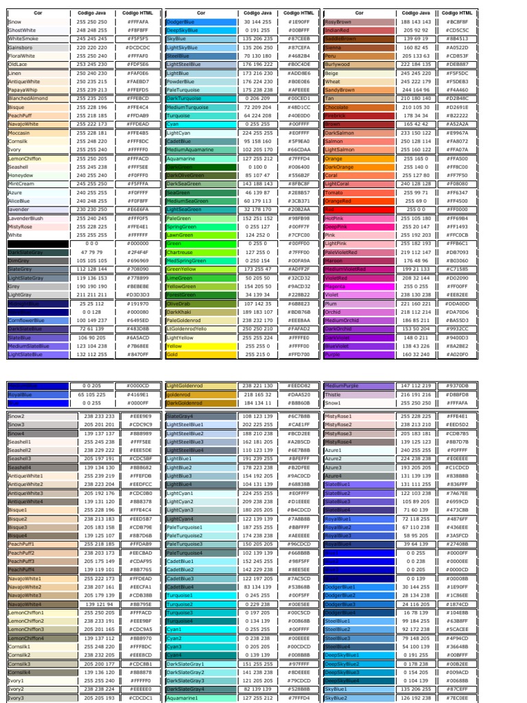 TI - Tabela de Cores HTML e JAVA | PDF | Chess | Chess Theory