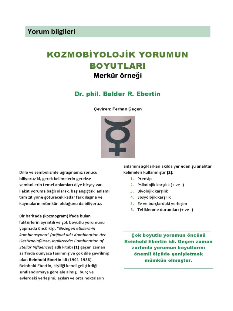 Kozmobiyolojik Yorumun Boyutları-Baldur Ebertin | PDF