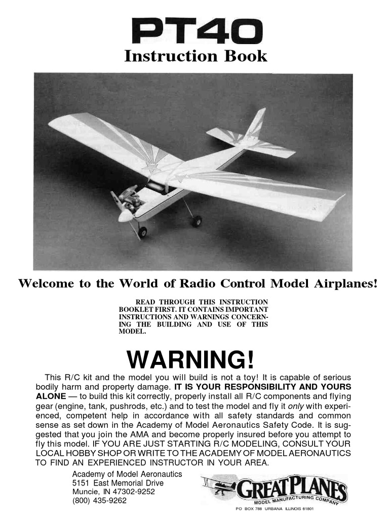 Great Planes PT-40 Assembly Guide | PDF | Adhesive | Screw