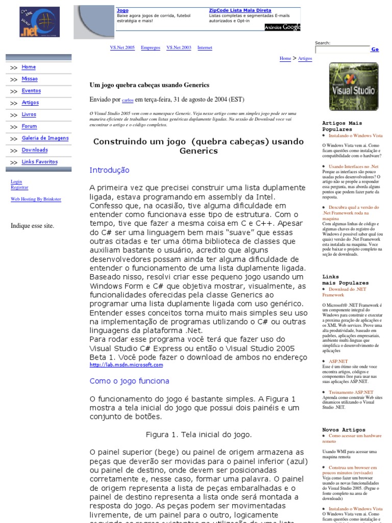 TI - Um Jogo Quebra Cabeças Usando Generics em C# - Lista Duplamente ...