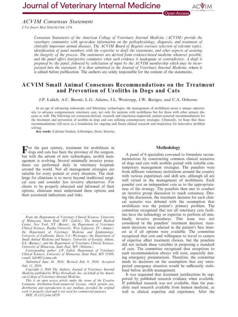 ACVIM Consensus Statement: J.P. Lulich, A.C. Berent, L.G. Adams, J.L ...