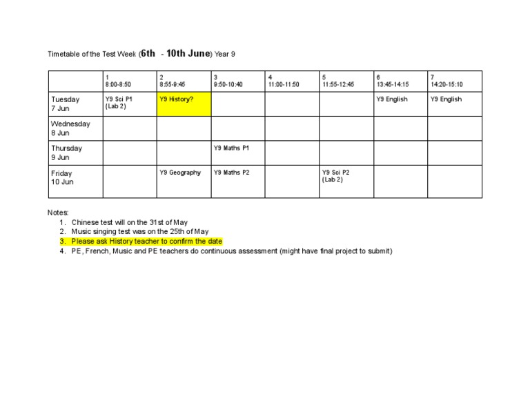 2021-2022 Y9 Exam Week Timetable | PDF