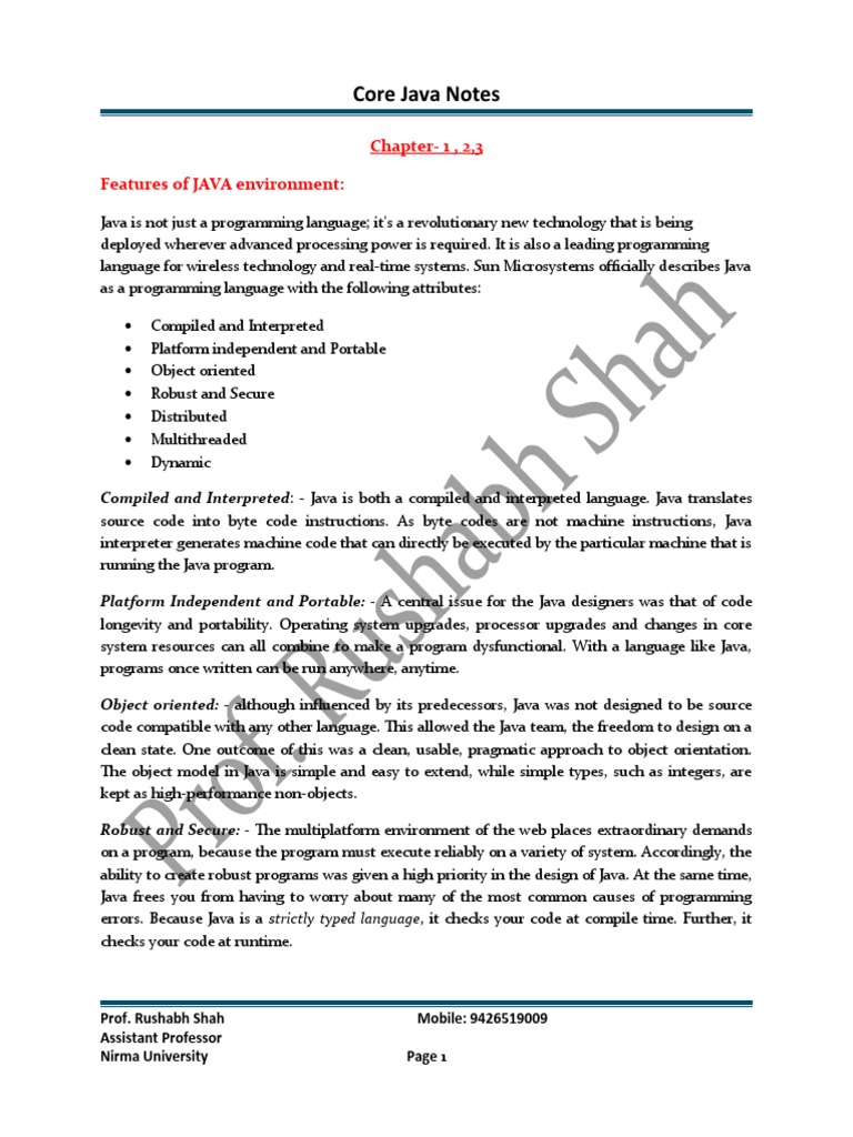 Core Java Notes Chapter 1 23 Features Of Java Environment Pdf Class Computer Programming 2167