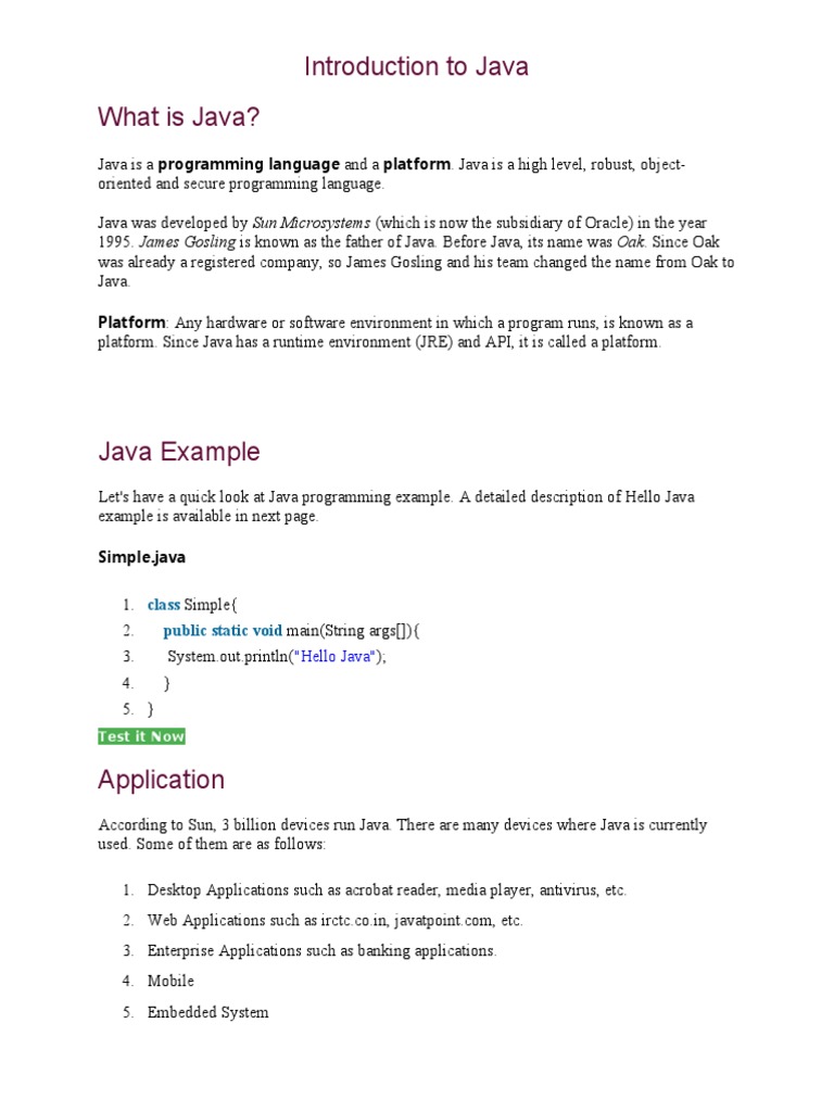 Introduction to Java | PDF | Java (Programming Language) | Java Virtual ...