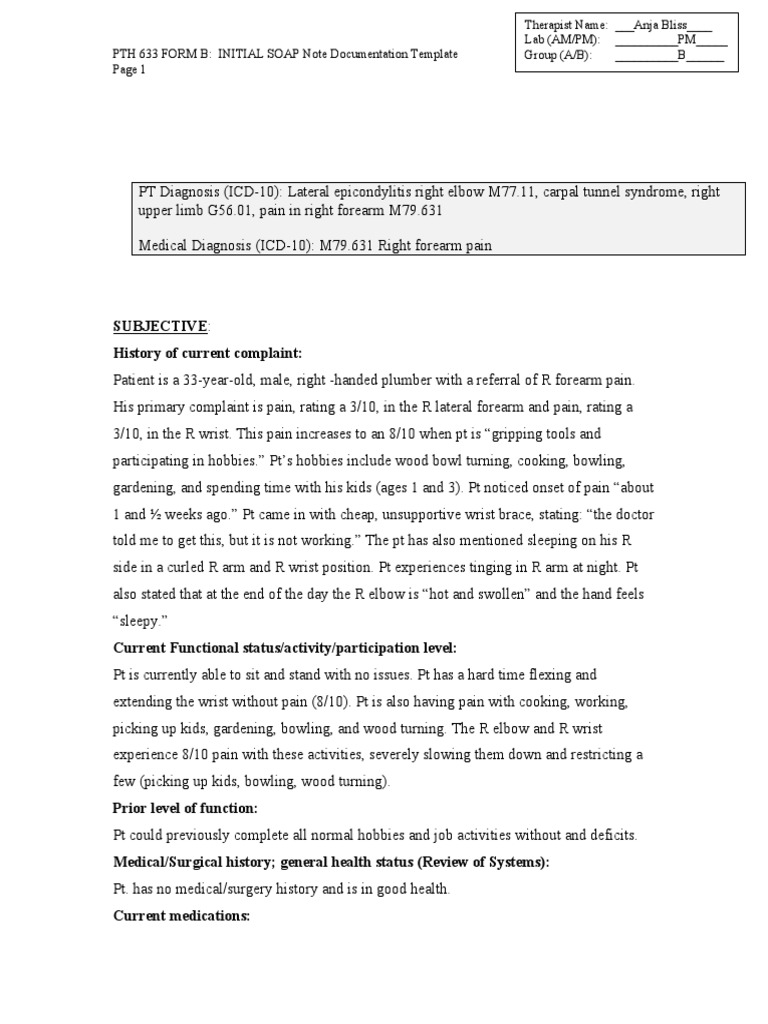 Soap Note 3 | Download Free PDF | Anatomical Terms Of Motion | Elbow