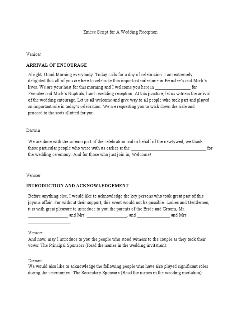 Emcee Script For A Wedding Reception | PDF | Wedding | Bride