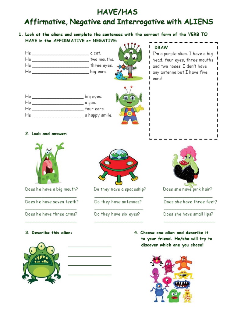 HAVE HAS With ALIENS and Parts of Body | PDF | Language Arts & Discipline