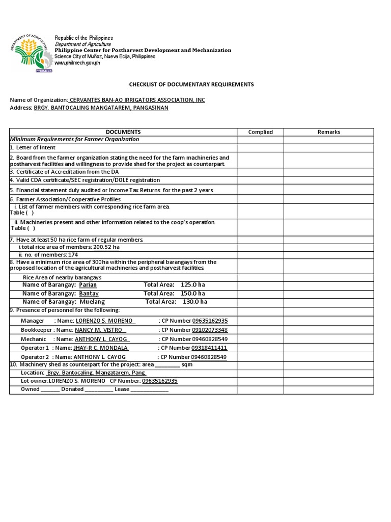Checklist of Documentary Requirements: Philippine Center For ...