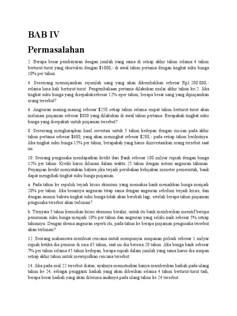 Latihan Ekonomi Teknik Dan KWU BAB IV - 'Ainun Mustamir (18-ME3C) | PDF