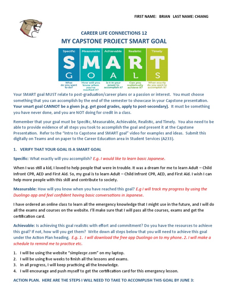 Assignment 1 Smart Goal Assignment Pdf Goal Cognition 