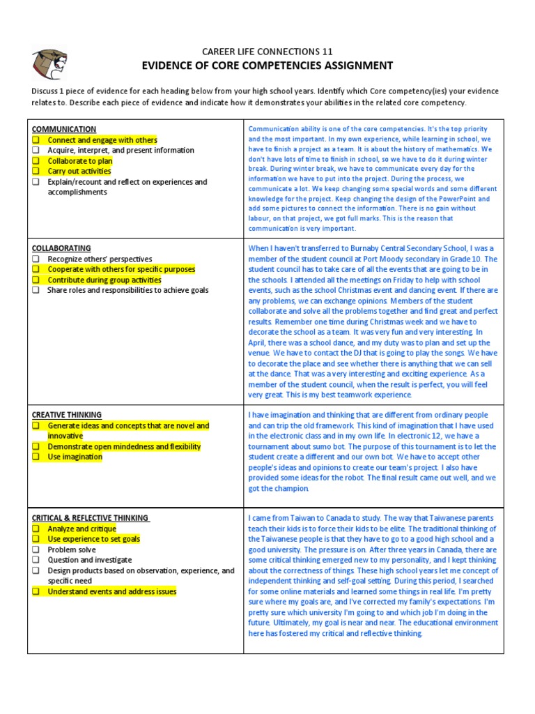 Assignment 3 - Evidence of Core Competencies | PDF | Thought | Experience