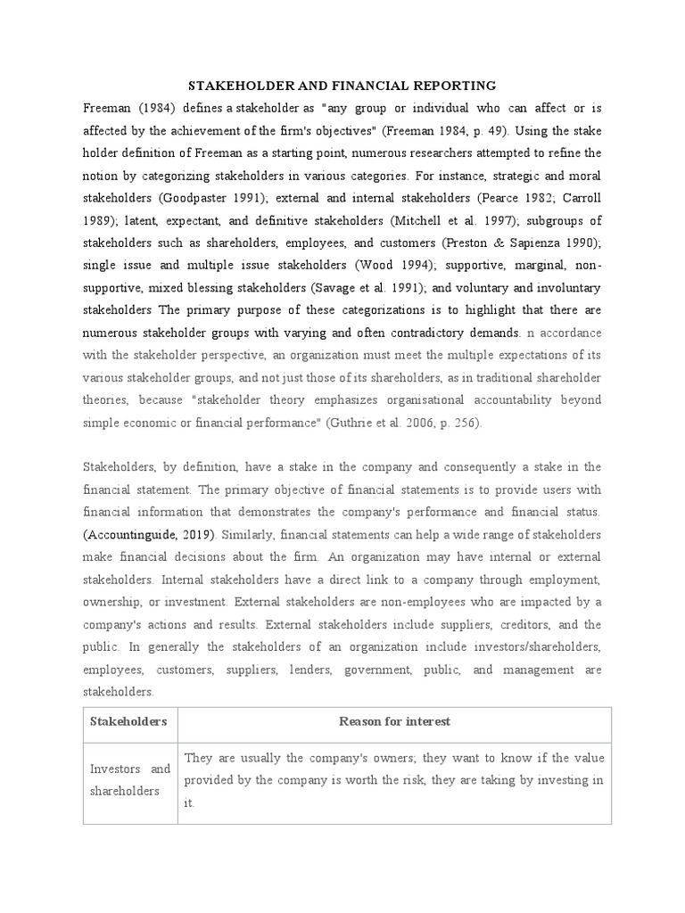 Stakeholder and Financial Reporting | PDF | Stakeholder (Corporate) | Loans