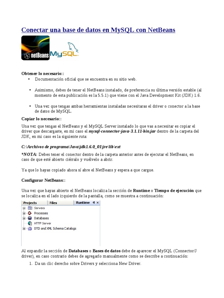 Conectar Netbeans Con Mysql Pdf Java Lenguaje De Programación Sql