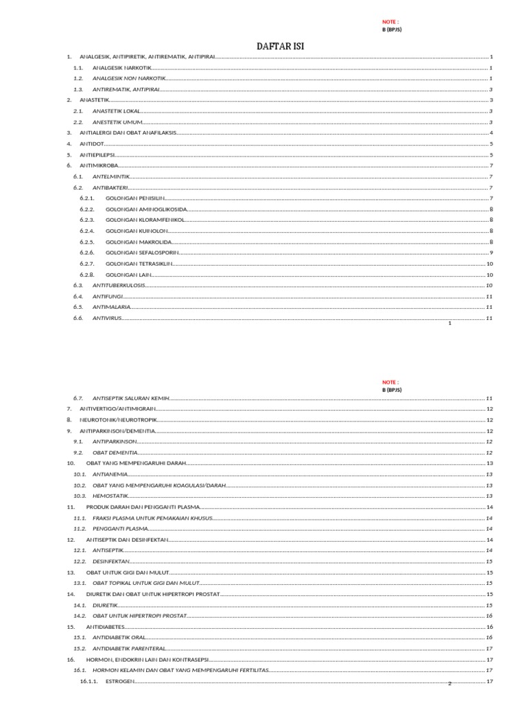Draft Formularium BPJS Update Terakhir 2021 | PDF