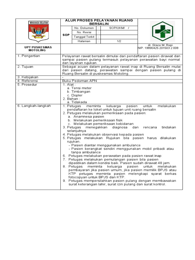 Proses Pelayanan Ruang Bersalin SOP | PDF