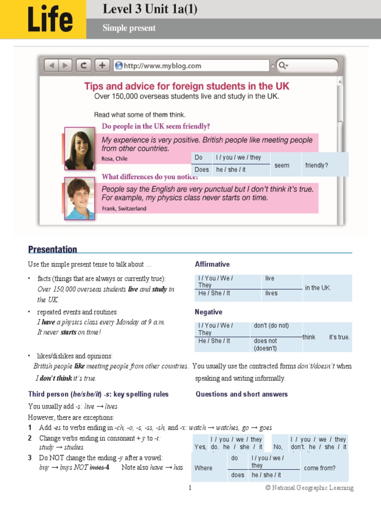 Unit 1a - Simple Present RESUELTO | Download grátis PDF | Human ...