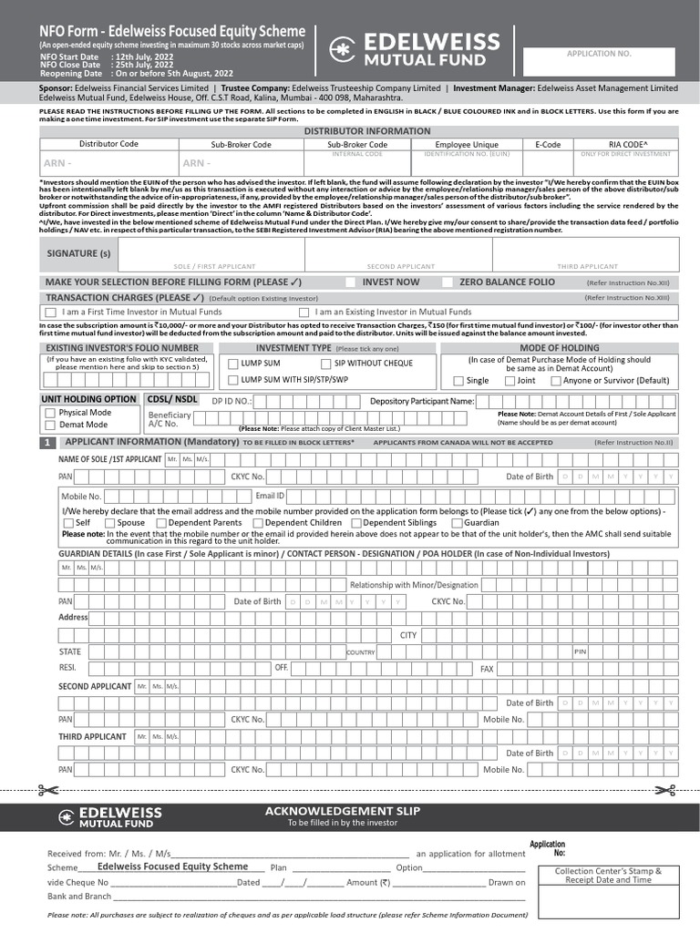 NFO Form - Edelweiss Focused Equity Scheme | PDF | Financial Services